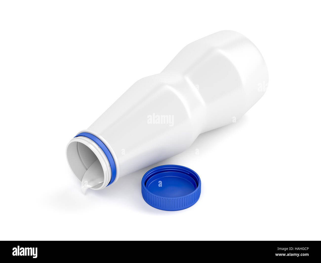 Open plastic bottle with yogurt on white background Stock Photo - Alamy