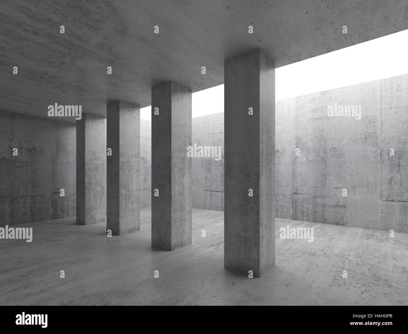 Abstract architecture background, empty interior with concrete columns ...