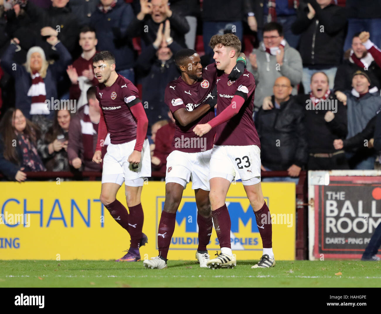 Heart of Midlothian's Robbie Muirhead (right) celebrates scoring his ...