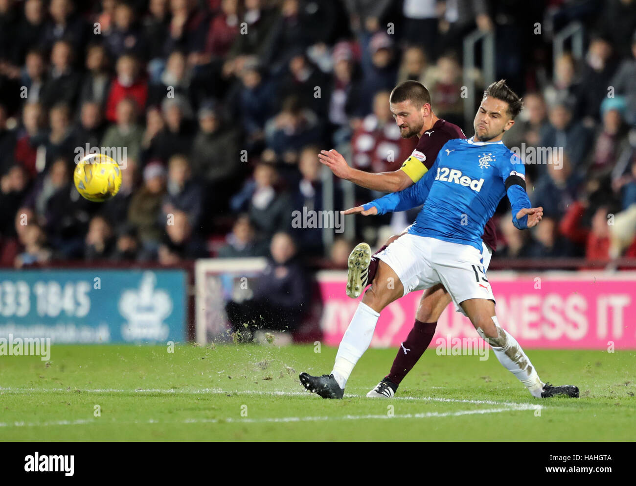 Heart of Midlothian's Perry Kitchen (left) and Rangers' Harry Forrester ...