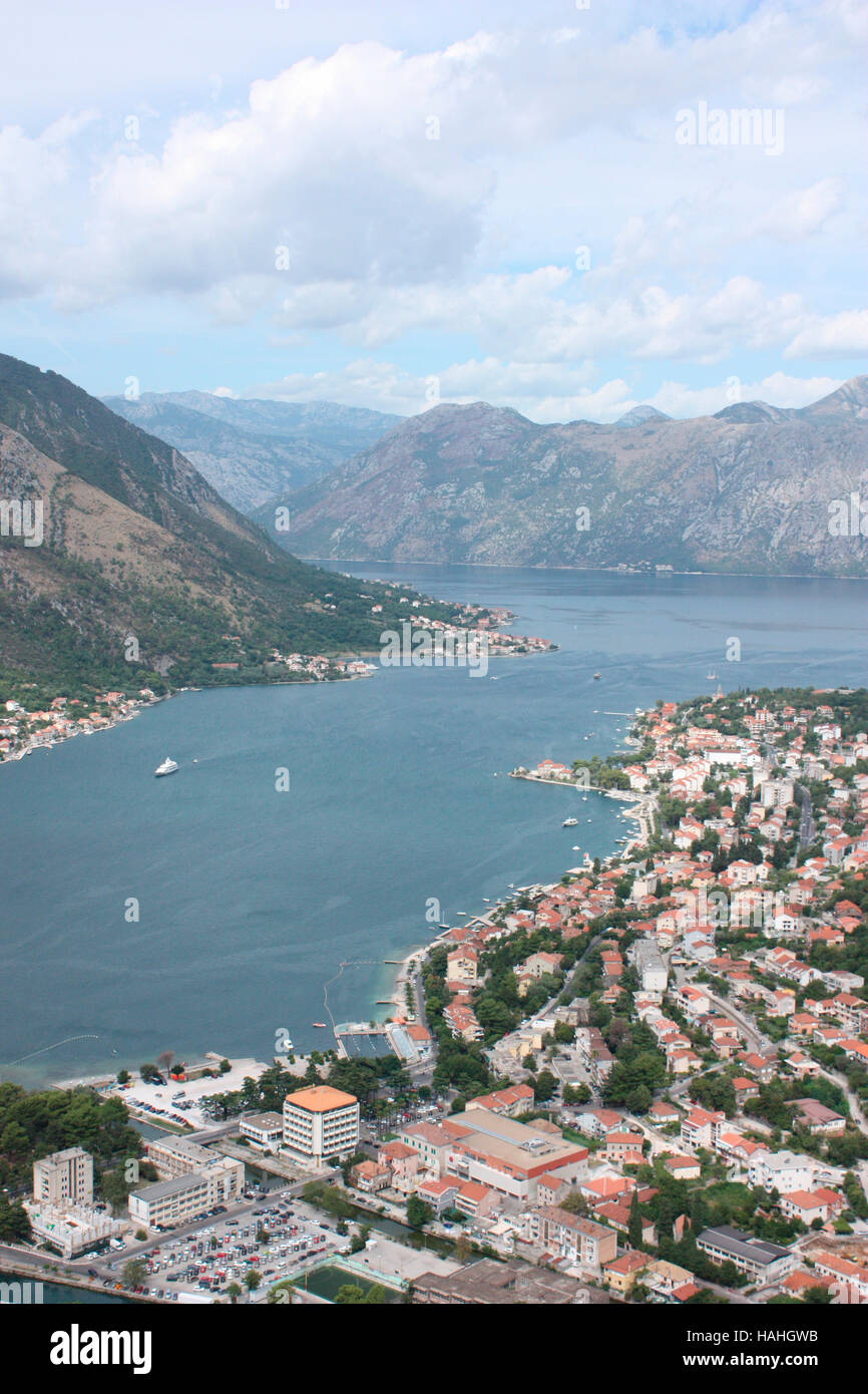 View over Kotor and Kotor Bay from the fort above the town Stock Photo ...
