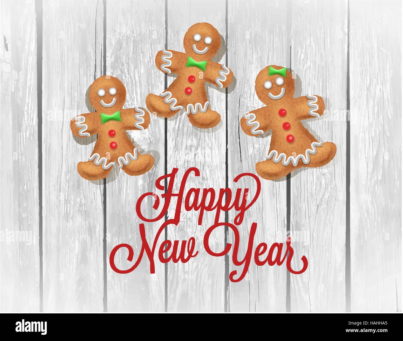Christmas homemade gingerbread couple on wooden table. Vector ...
