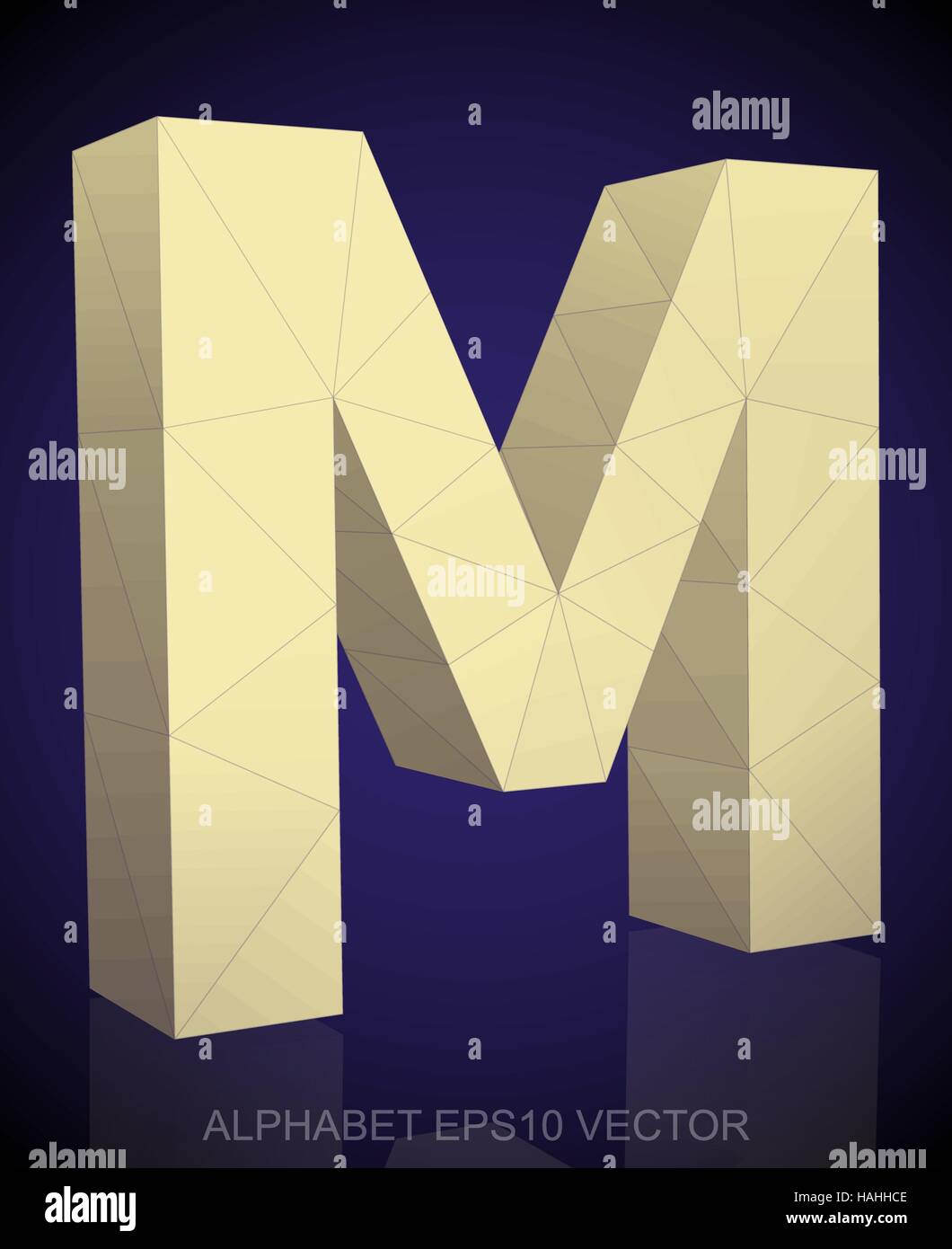 Abstract Yellow 3D polygonal uppercase letter M with reflection. Low ...