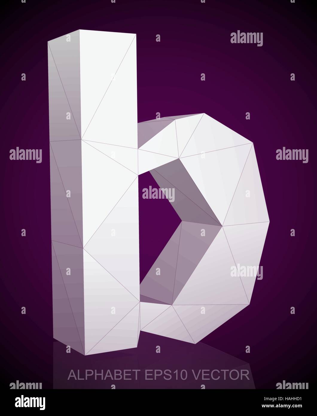 Abstract White 3D polygonal lowercase letter B with reflection. Low ...
