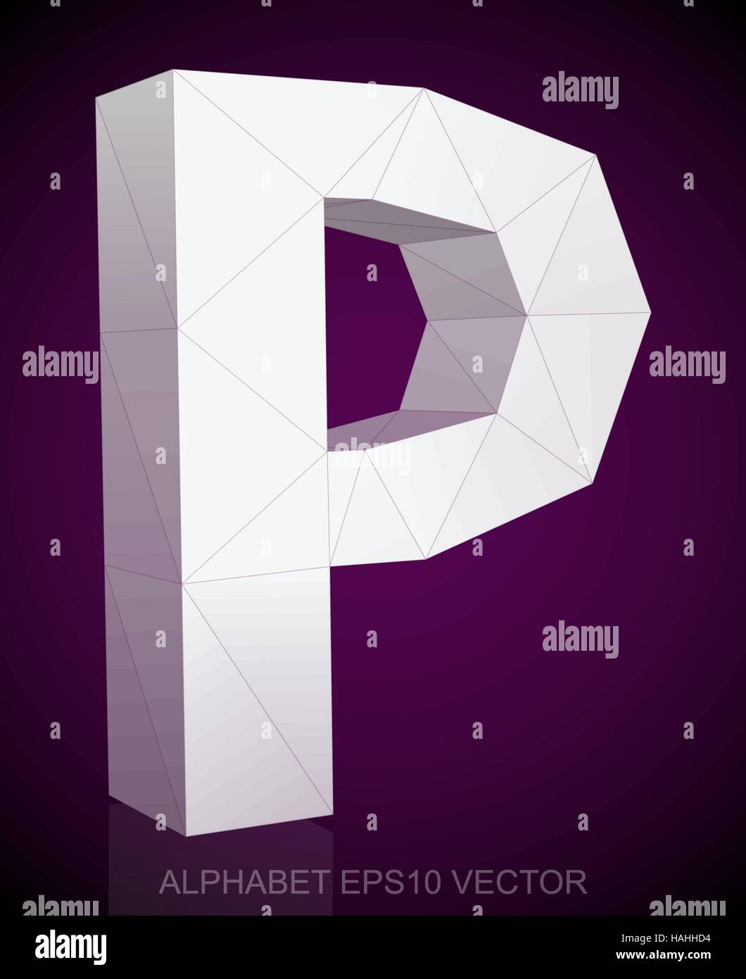 Abstract White 3D polygonal uppercase letter P with reflection. Low ...