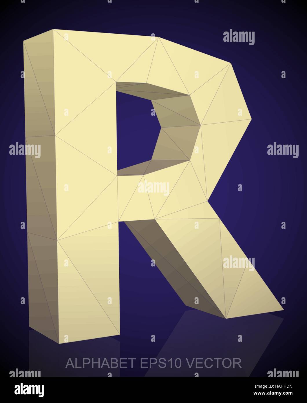 Abstract Yellow 3D polygonal uppercase letter R with reflection. Low ...