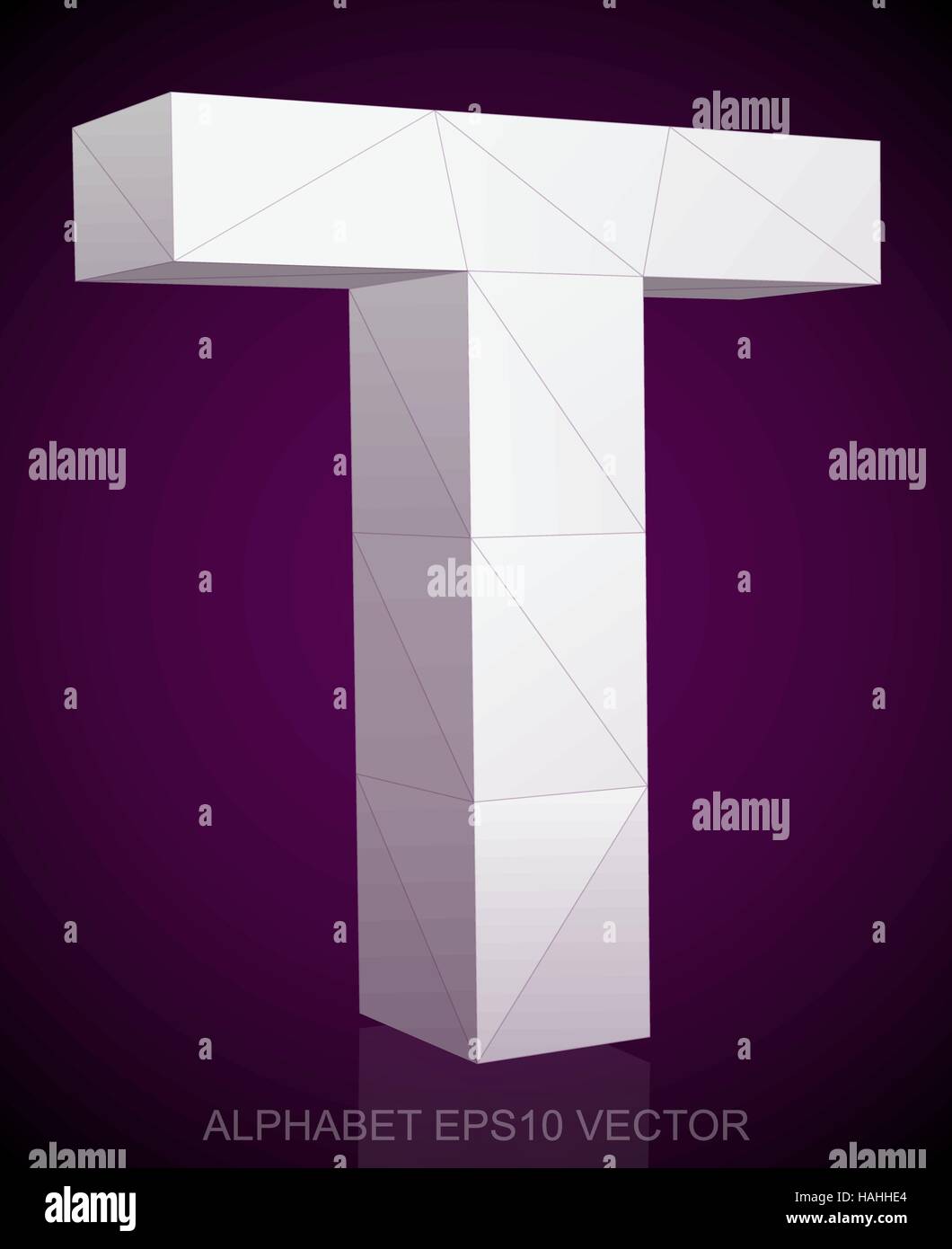 Abstract White 3D polygonal uppercase letter T with reflection. Low ...