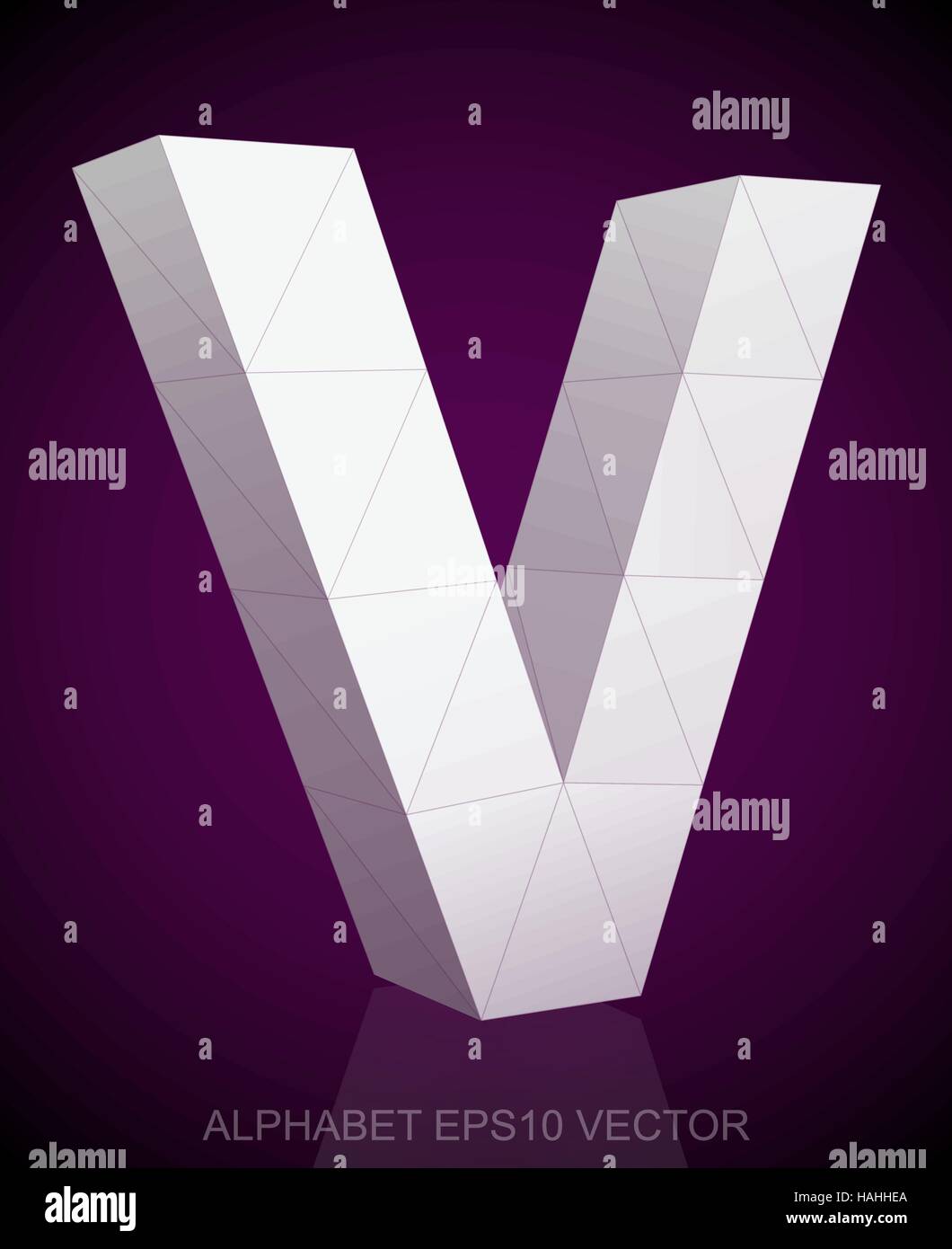 Abstract White 3D polygonal uppercase letter V with reflection. Low ...