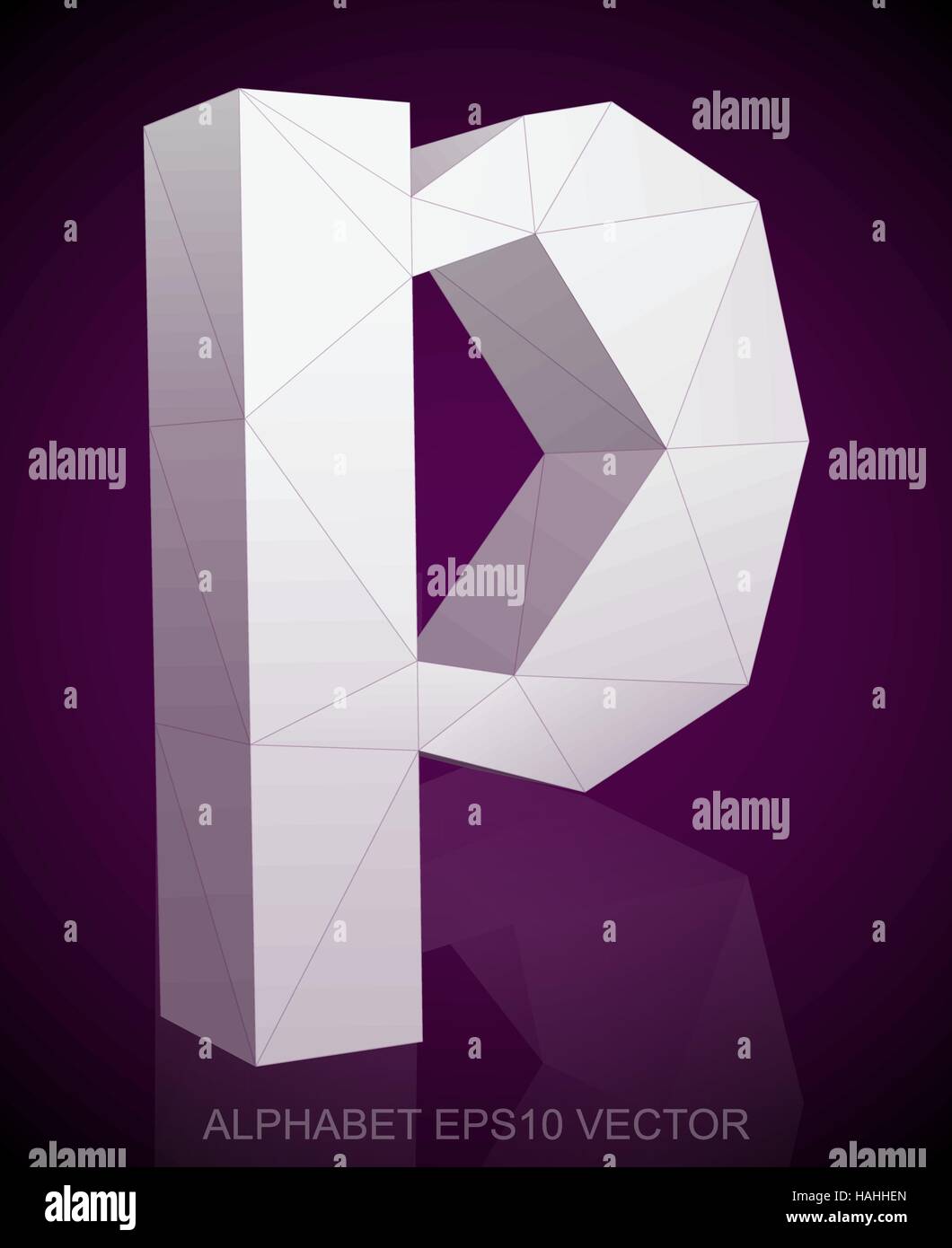Abstract White 3D polygonal lowercase letter P with reflection. Low ...