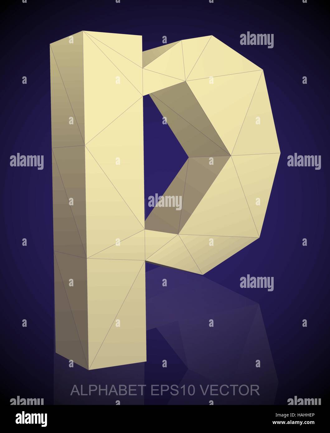 Abstract Yellow 3D polygonal lowercase letter P with reflection. Low ...