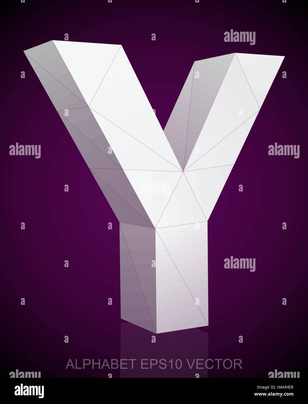 Abstract White 3D polygonal Y with reflection. Low poly alphabet ...
