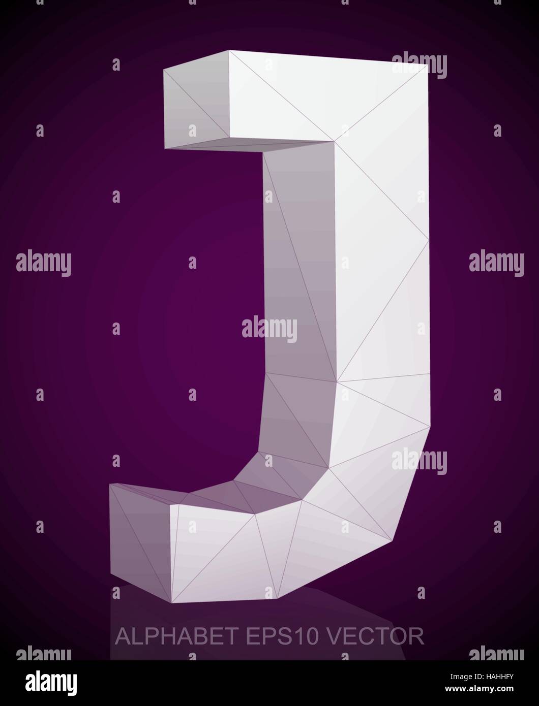 Abstract White 3D polygonal uppercase letter J with reflection. Low ...