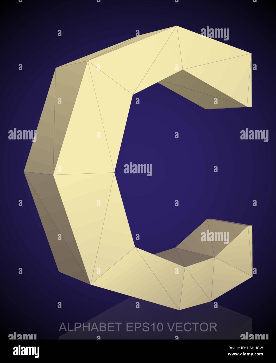 Abstract Yellow 3D polygonal uppercase letter C with reflection. Low ...