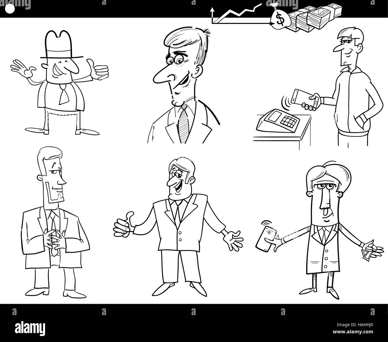 Black and White Cartoon Illustration Set of Funny Businessman ...