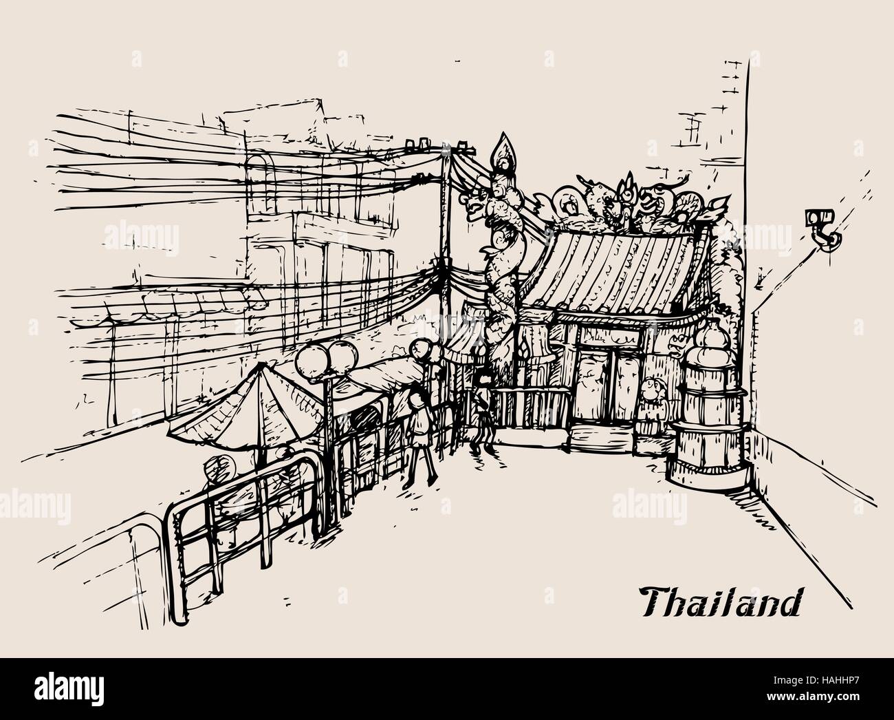 Vector illustration of thailand in sketch style, hand drawing ...