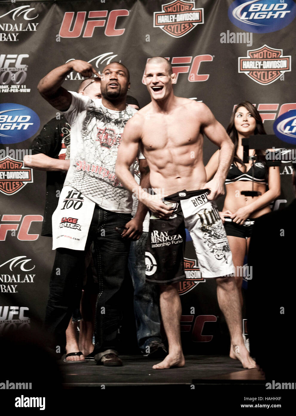 Quinton Rampage Jackson, left, and Michael Bisping during the UFC 100 ...