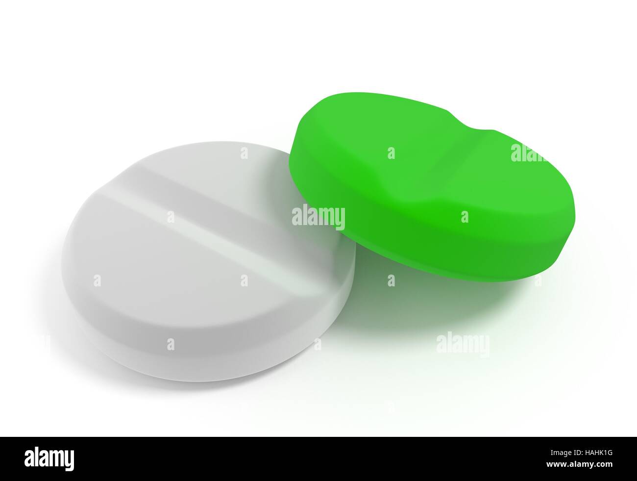 Two white and green tablets isolated 3d illustration Stock Photo - Alamy