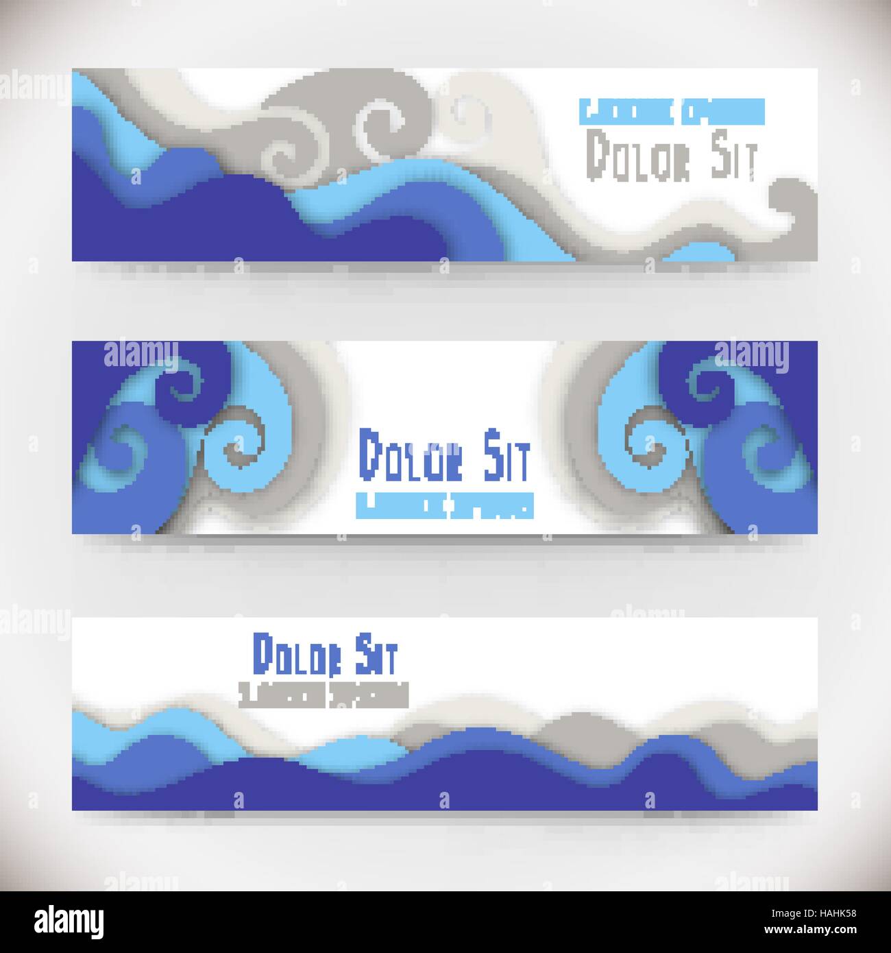 Three colorful horizontal banners with curved shapes as a wave or hill ...