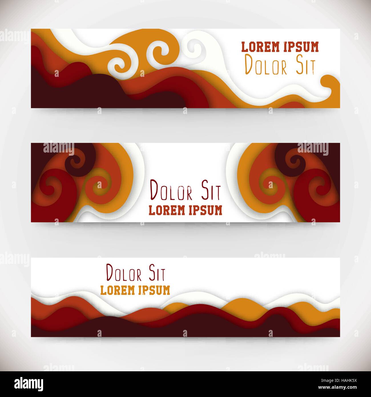 Three colorful horizontal banners with curved shapes as a wave or hill ...