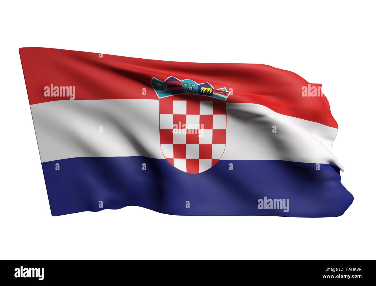 3d rendering of a Republic of Croatia flag waving on white background ...