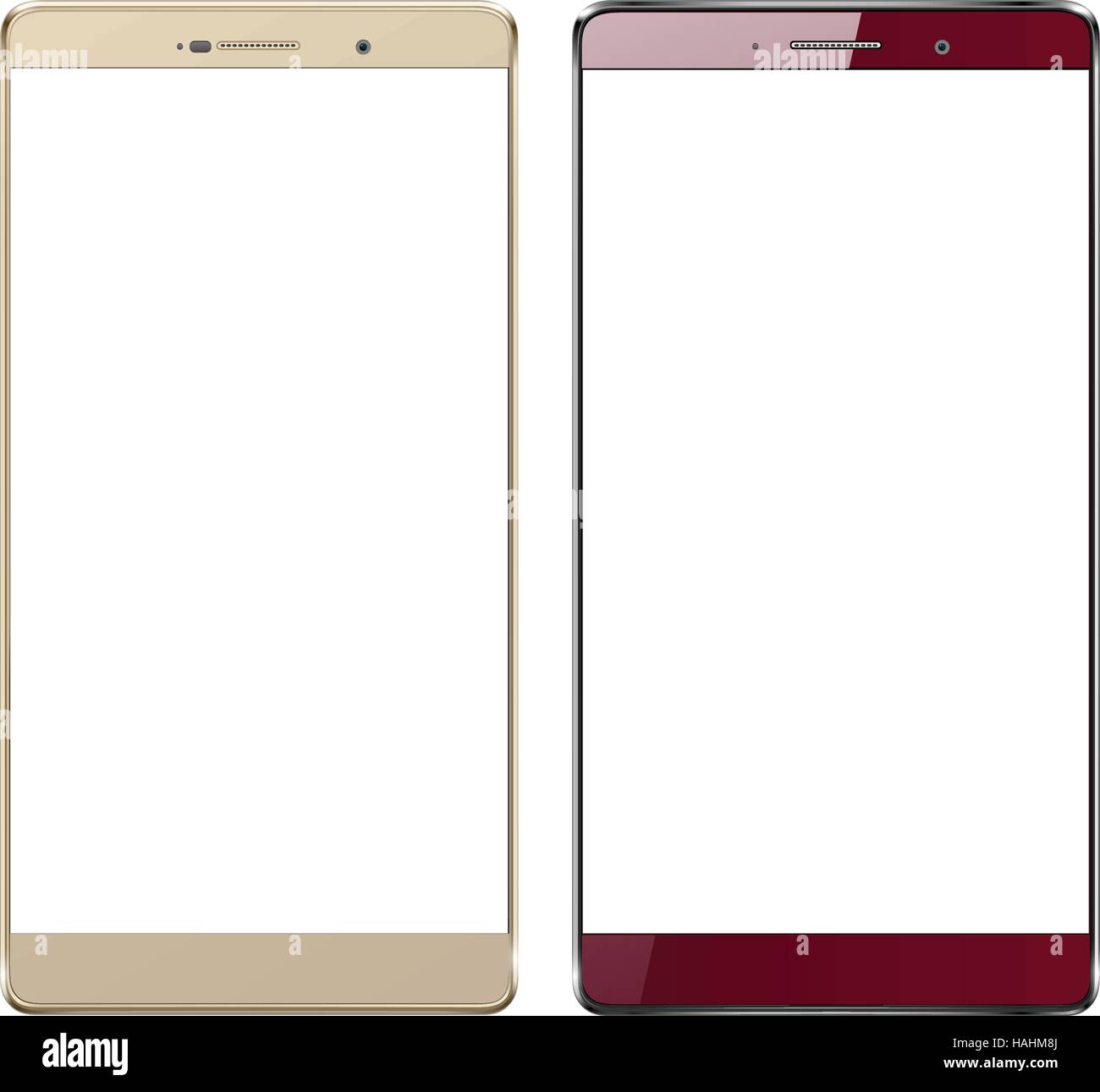 Smartphones, mobile phone isolated with blank screen, purple and baige ...