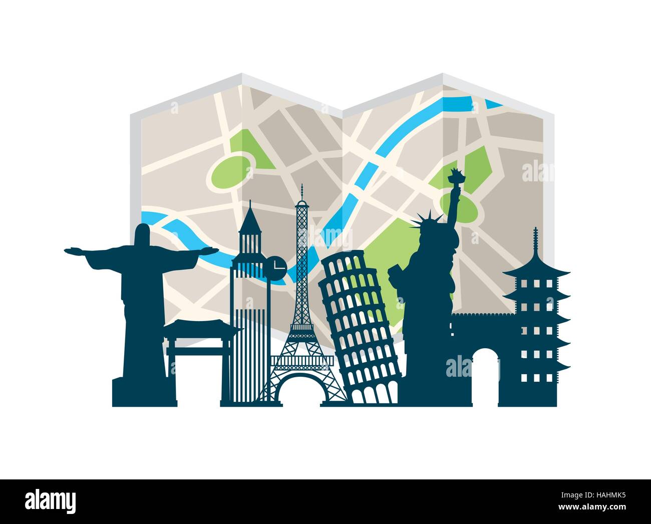 iconics monuments of the world and city map icon over white background ...