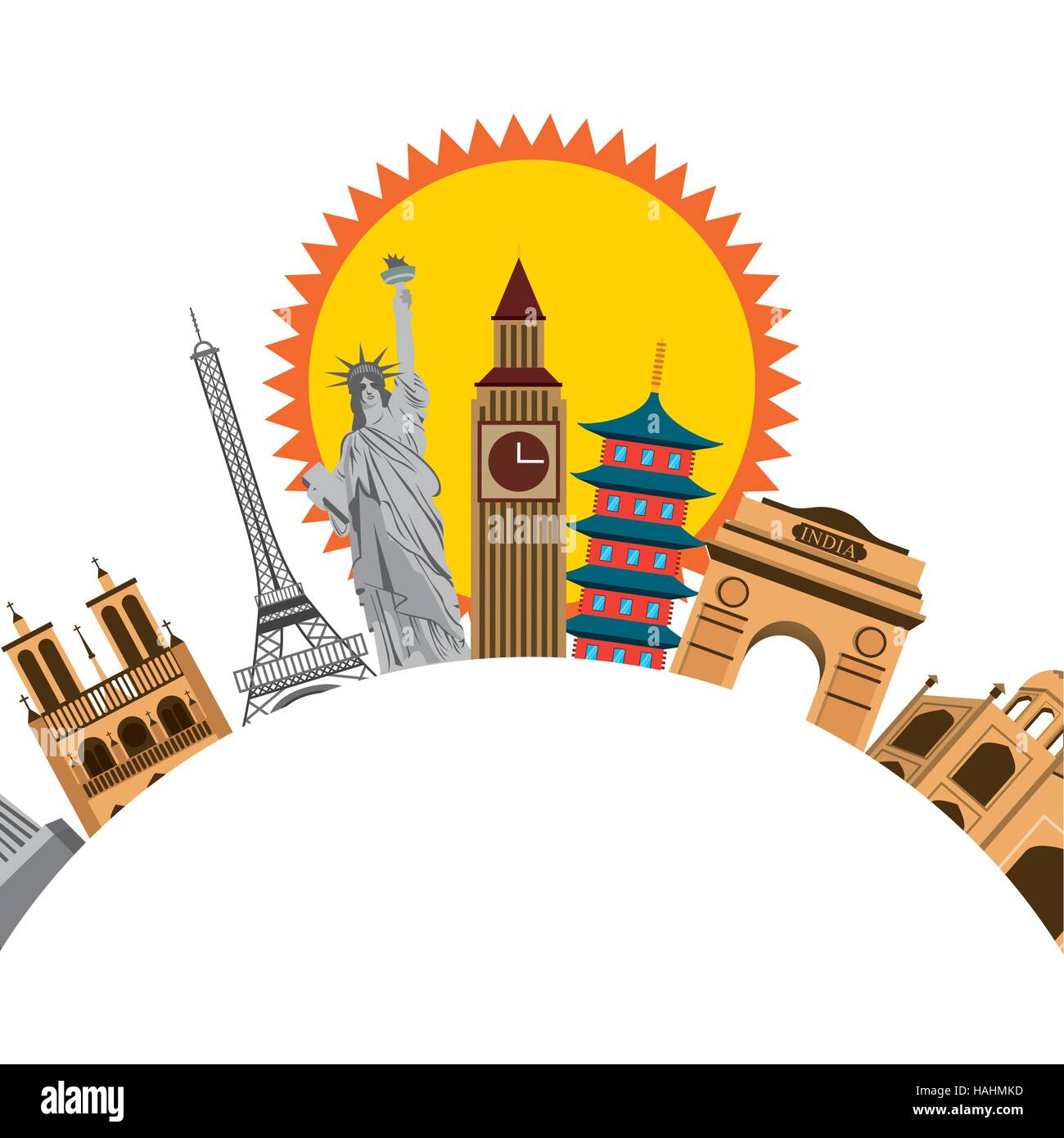 iconics monuments of the world and sun icon over white background ...