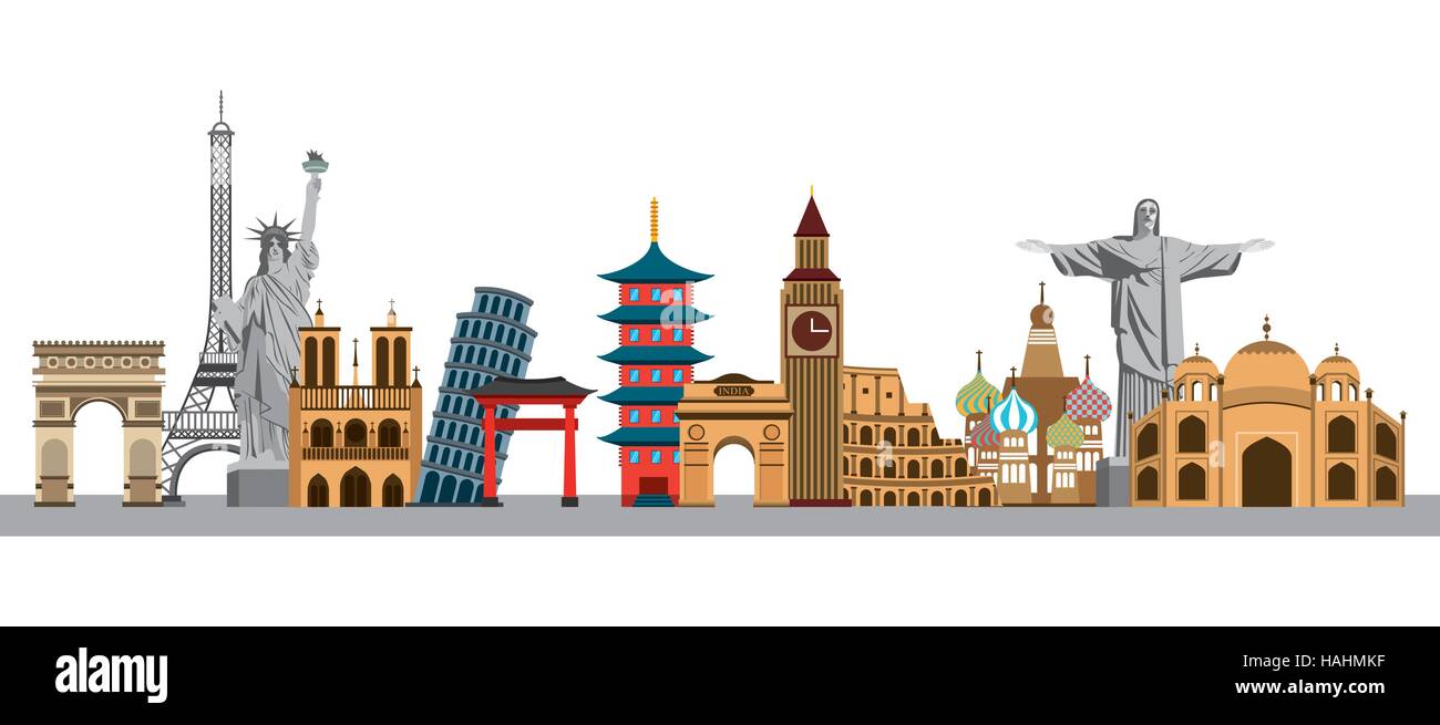 iconics monuments of the world over white background. colorful design ...