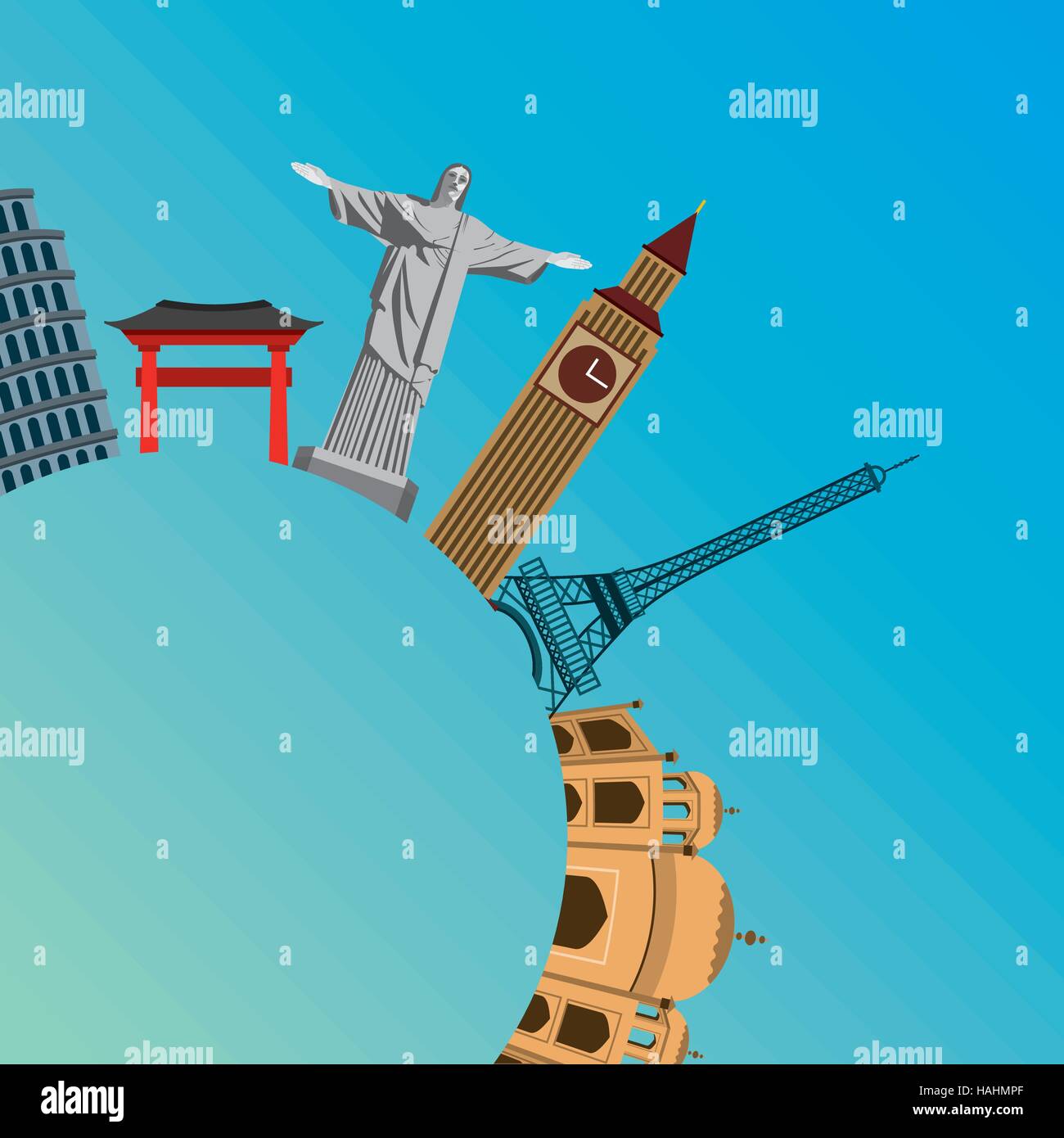 iconics monuments of the world over blue background. colorful design ...