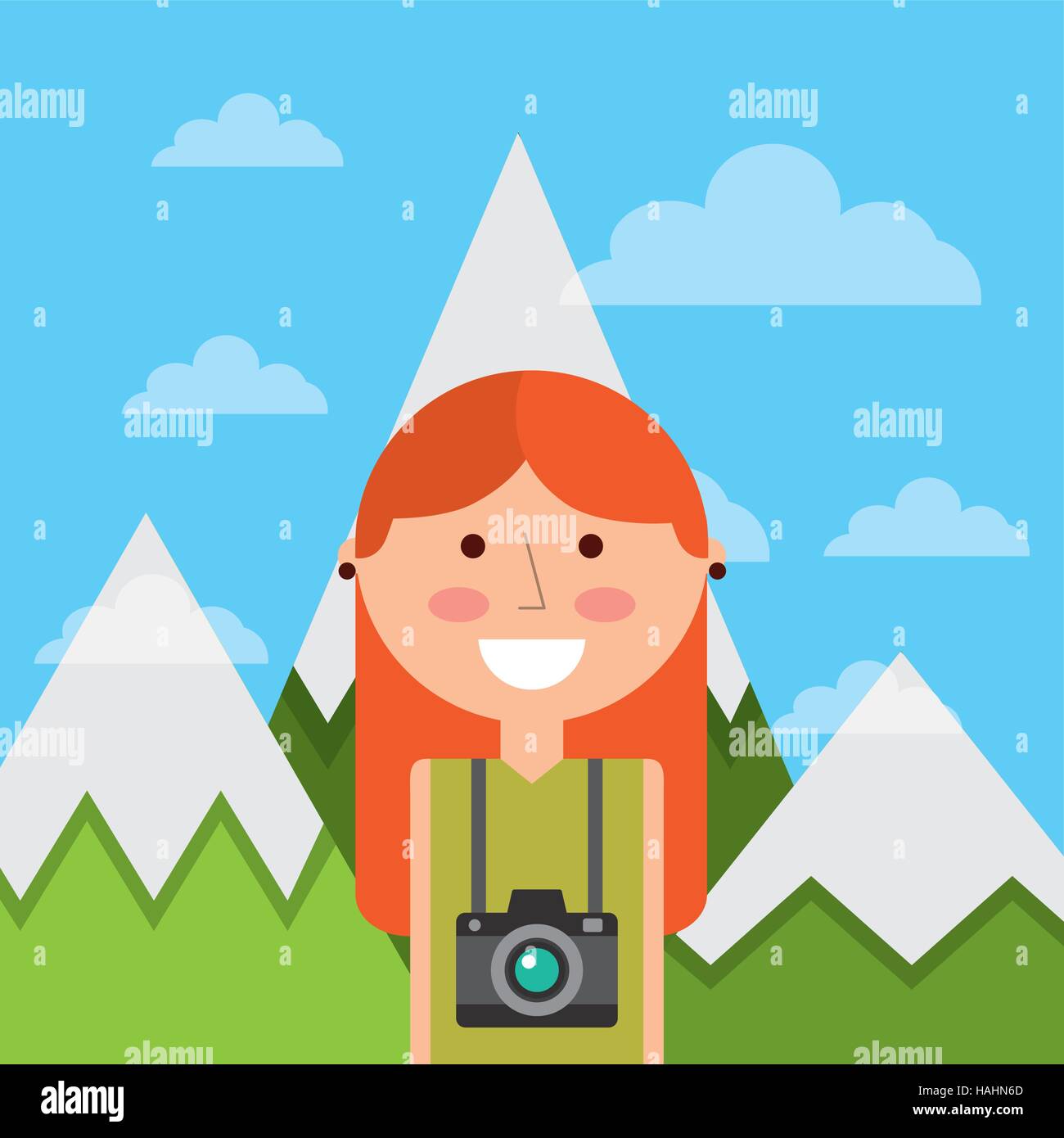 Woman with camera around neck Stock Vector Images - Alamy