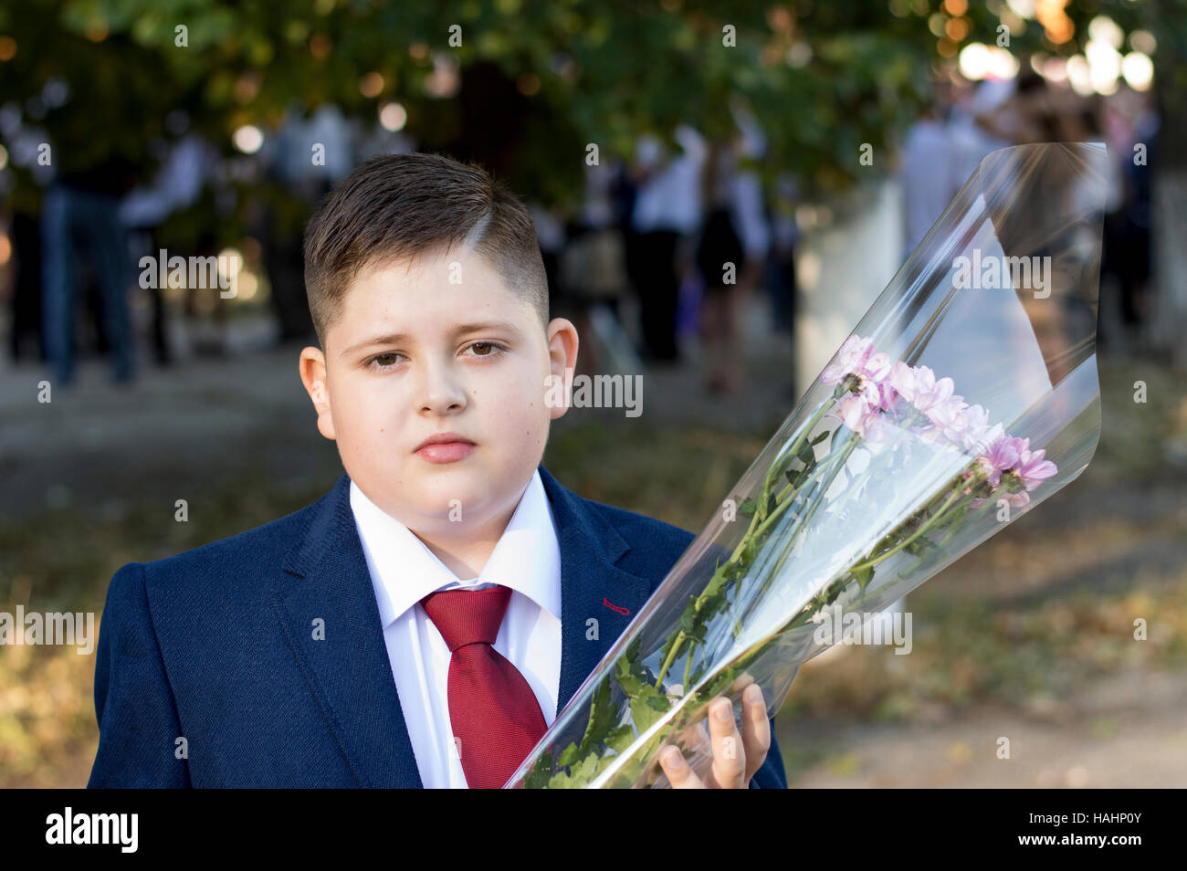 the teenager the school student for September 1 with flowers Stock ...