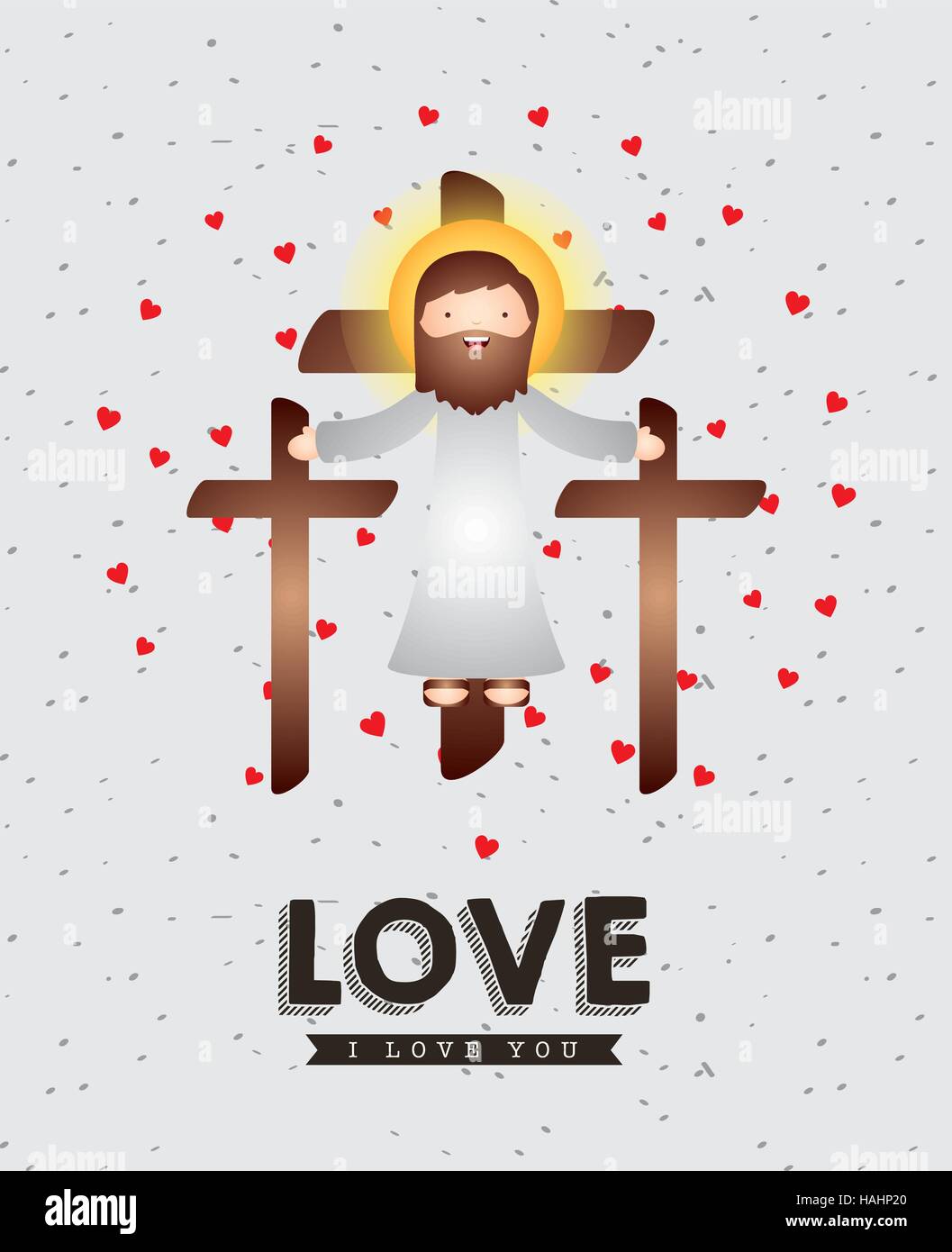 cartoon jesus man with wooden three crosses over white background ...