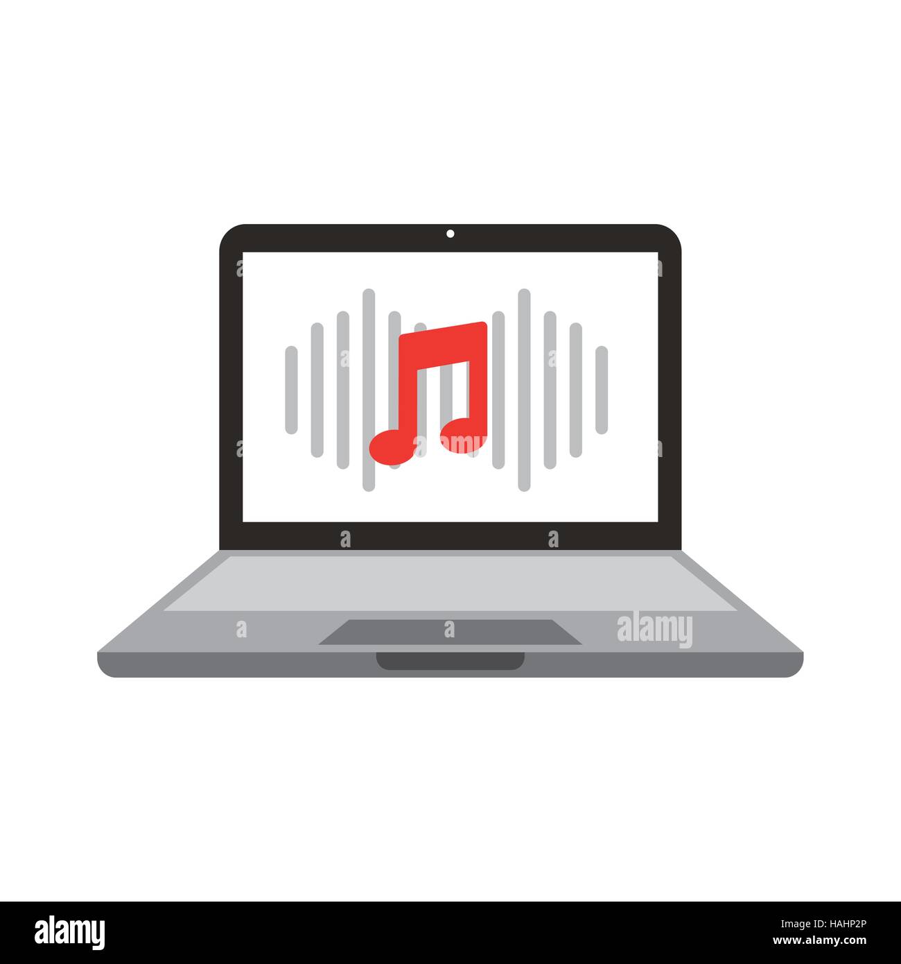 laptop computer with musical note icon on screen over white background ...