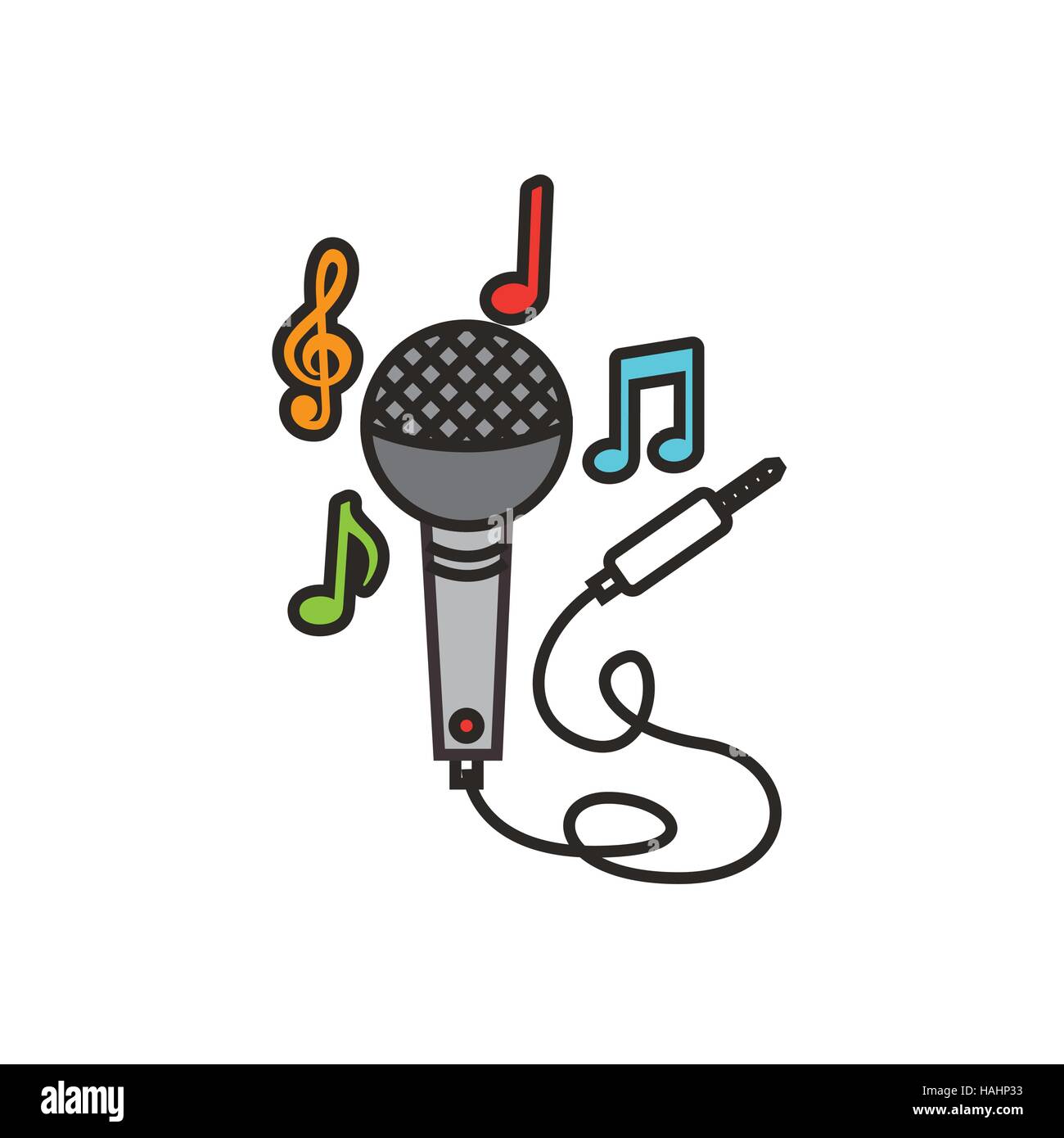 Cartoon Microphone With Music Notes