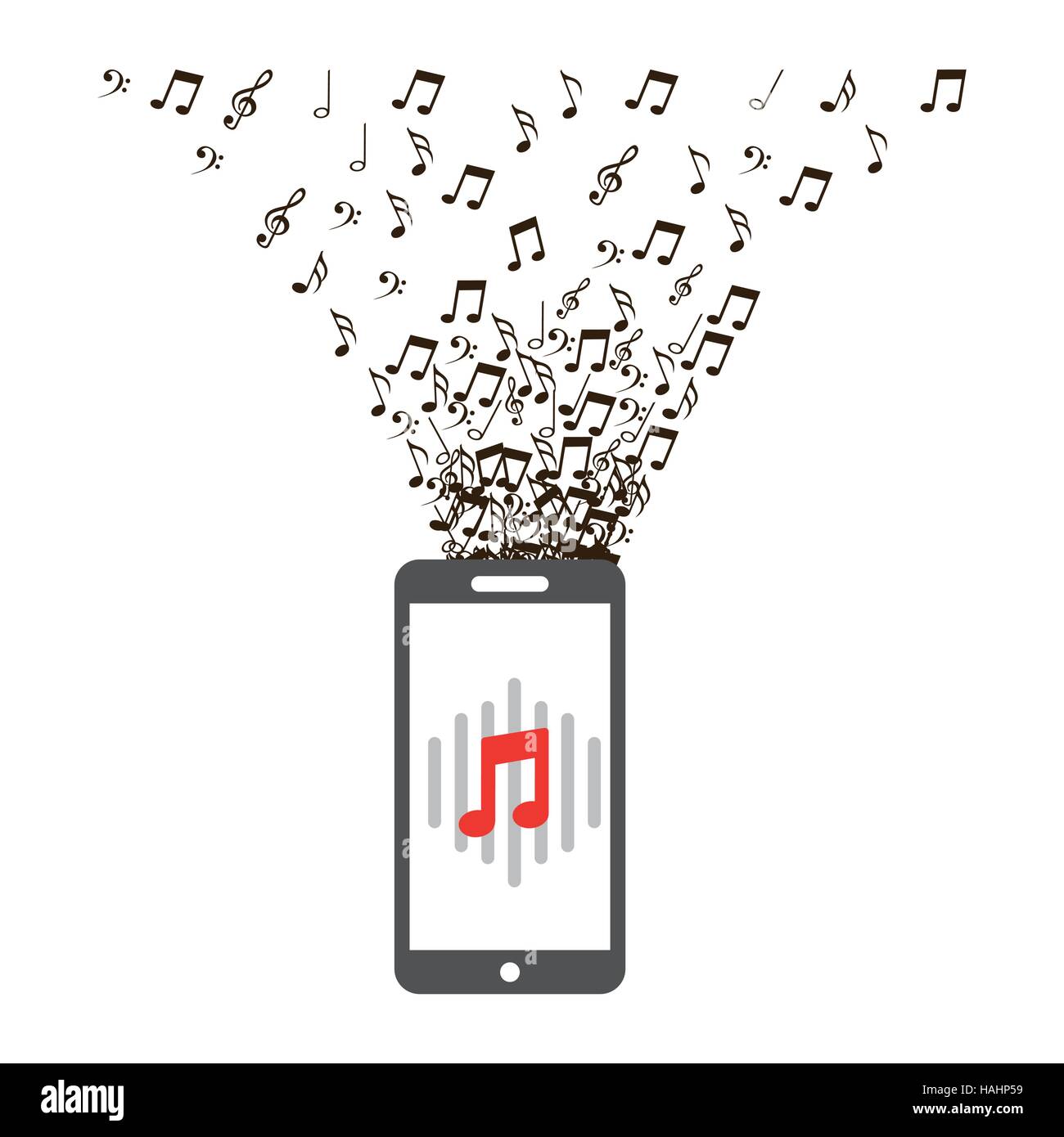 smartphone with musical note on screen over white background. colorful ...