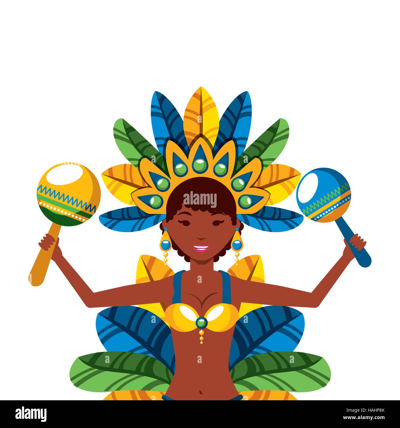 cartoon brazilian dancer woman with maracas instrument over white ...