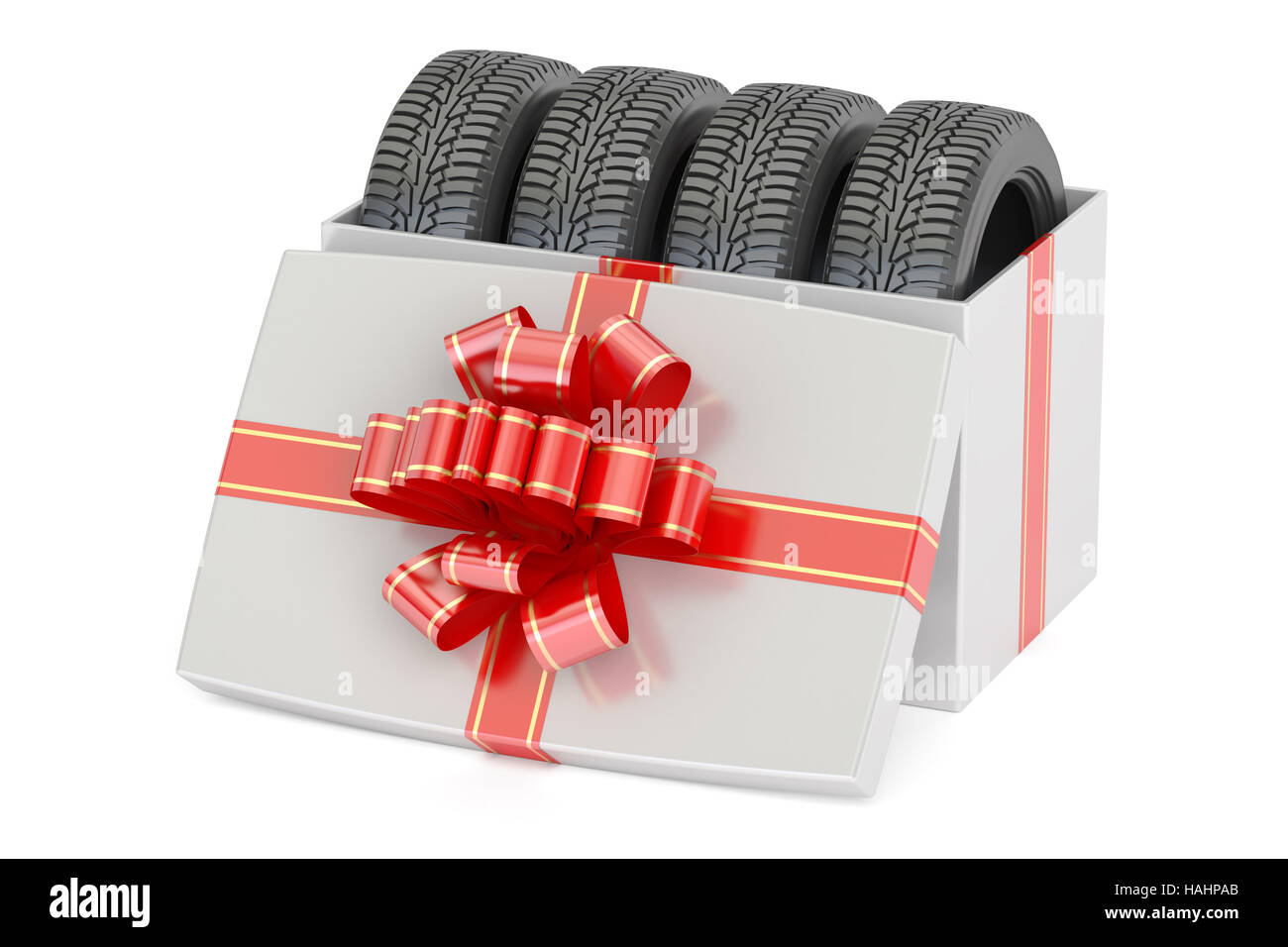 Gift Box with Car Tyres, 3D rendering isolated on white background ...