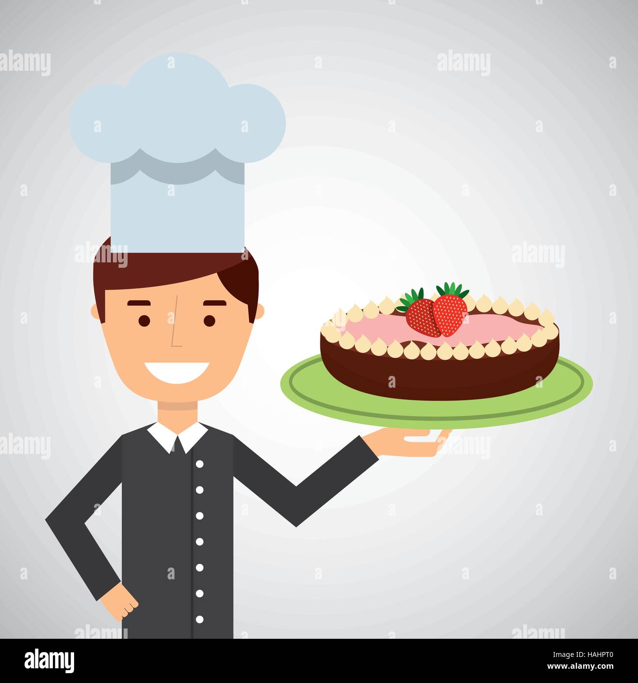 cartoon chef dessert cake chocolate with strawberry vector illustration ...