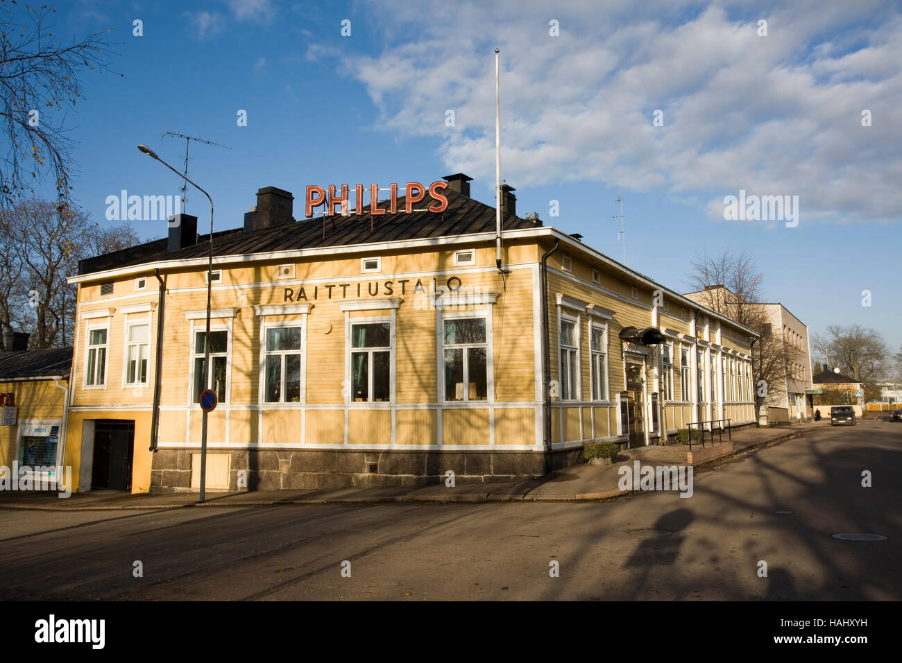 Raittiustalo, old house in street corner in Hamina Finland Stock Photo ...