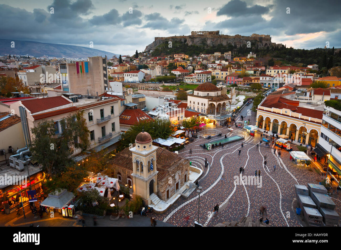 View of Acropolis from a roof-top coffee shop in Monastiraki square ...