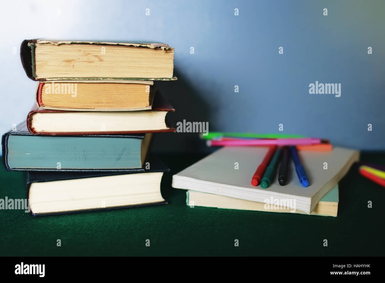 education concept books stack, apple and pen Stock Photo - Alamy