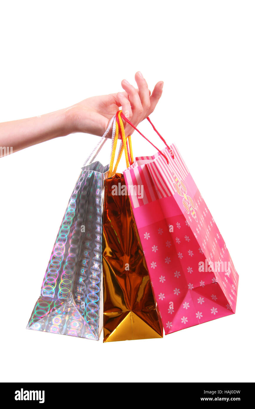 hand with shopping bags Stock Photo - Alamy