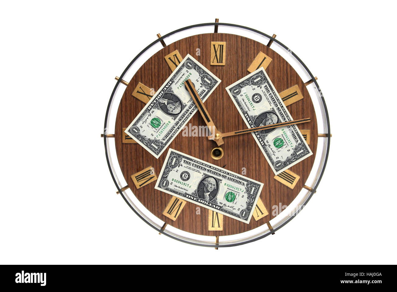 time is money concept - wall clock with dollar bills Stock Photo - Alamy