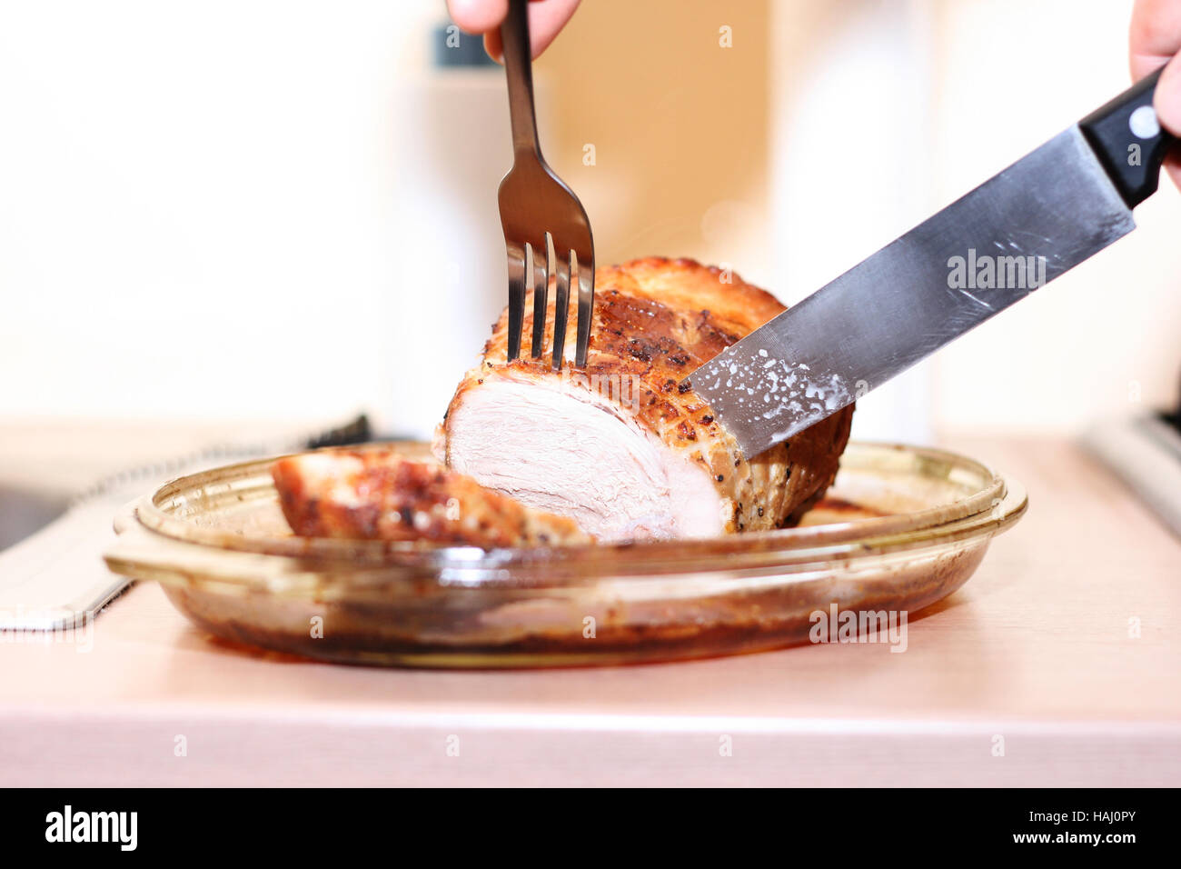 roasted meat cutting Stock Photo - Alamy