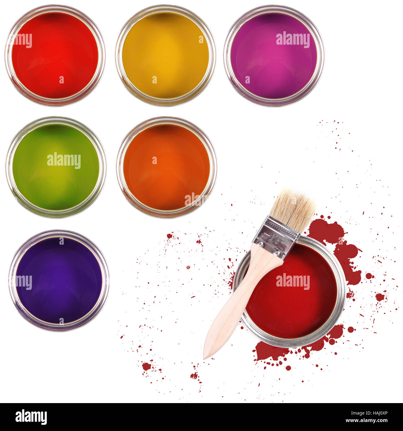 colorful paint buckets with color spots Stock Photo - Alamy