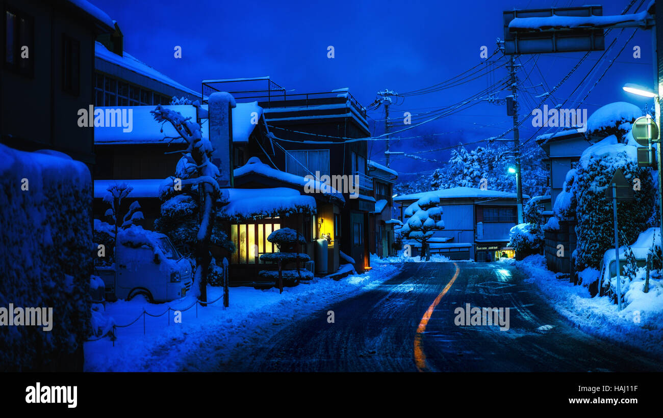 Japan evening twilight time in countryside,Fujikawaguchiko is a ...