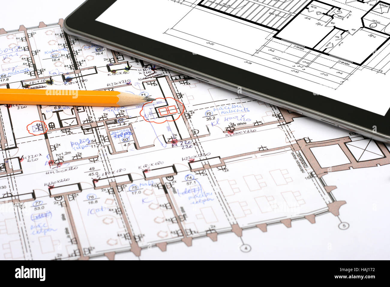 digital tablet and pencil on draft Stock Photo - Alamy