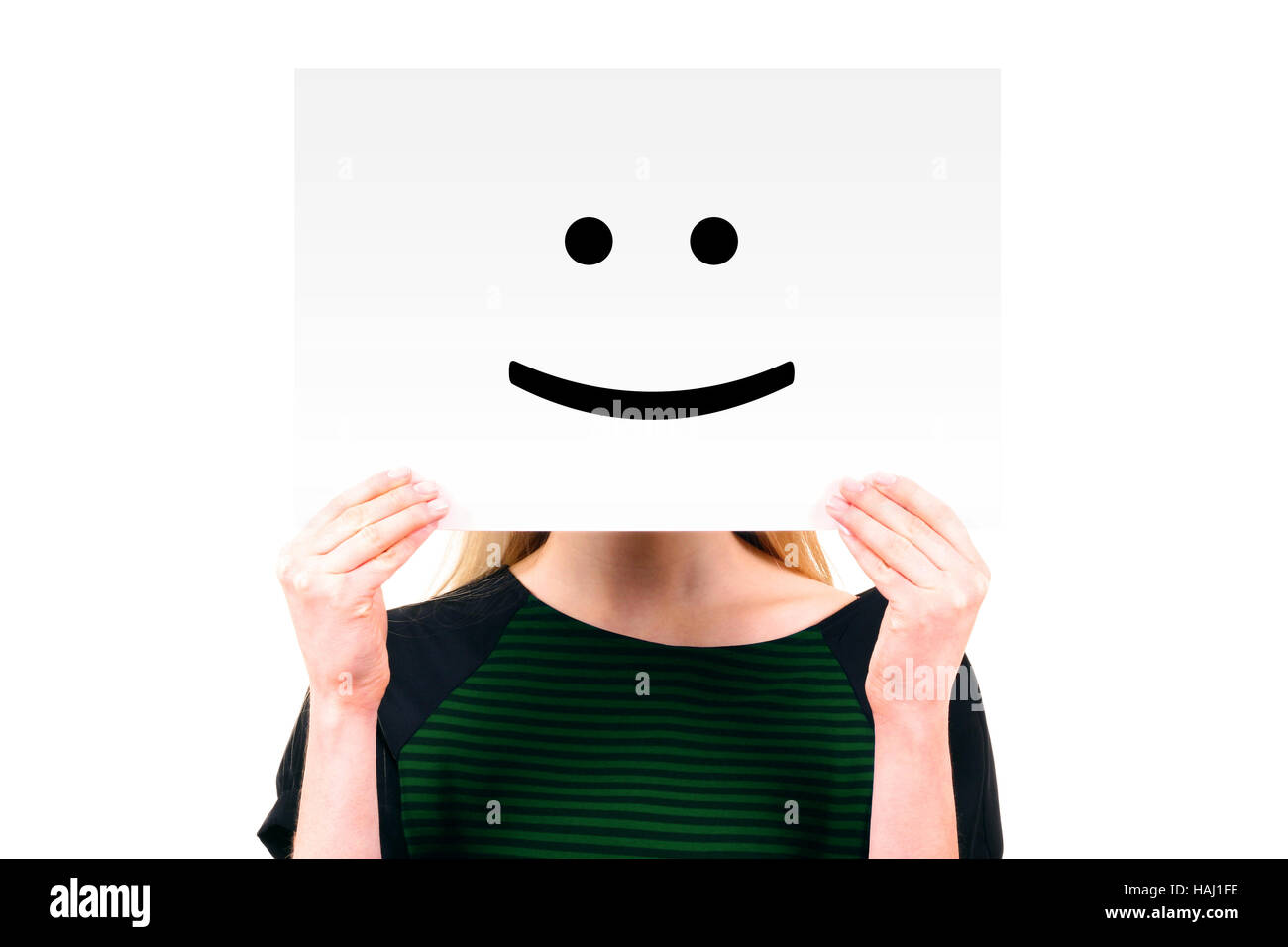 woman keeping a paper with smiling face Stock Photo - Alamy