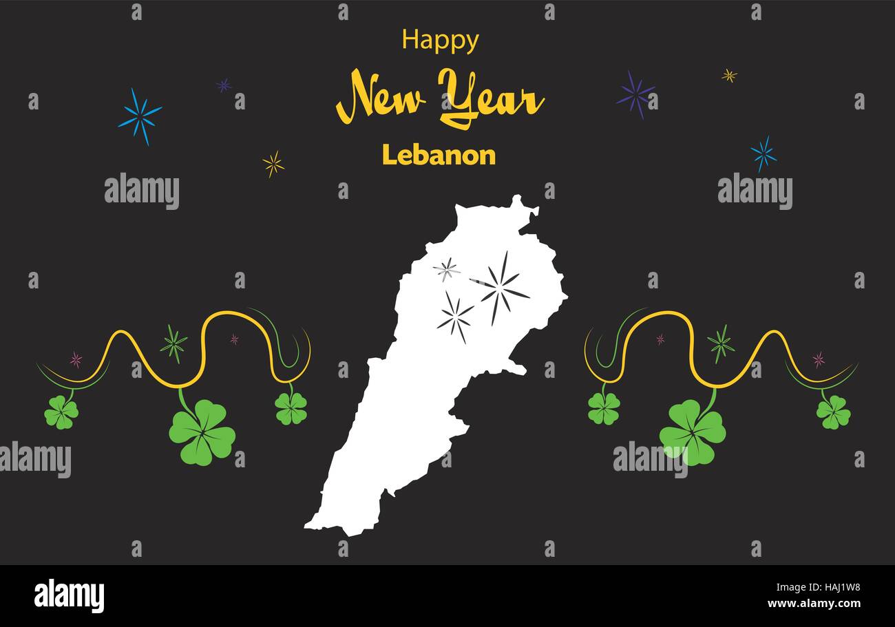 Happy New Year illustration theme with map of Lebanon Stock Vector ...