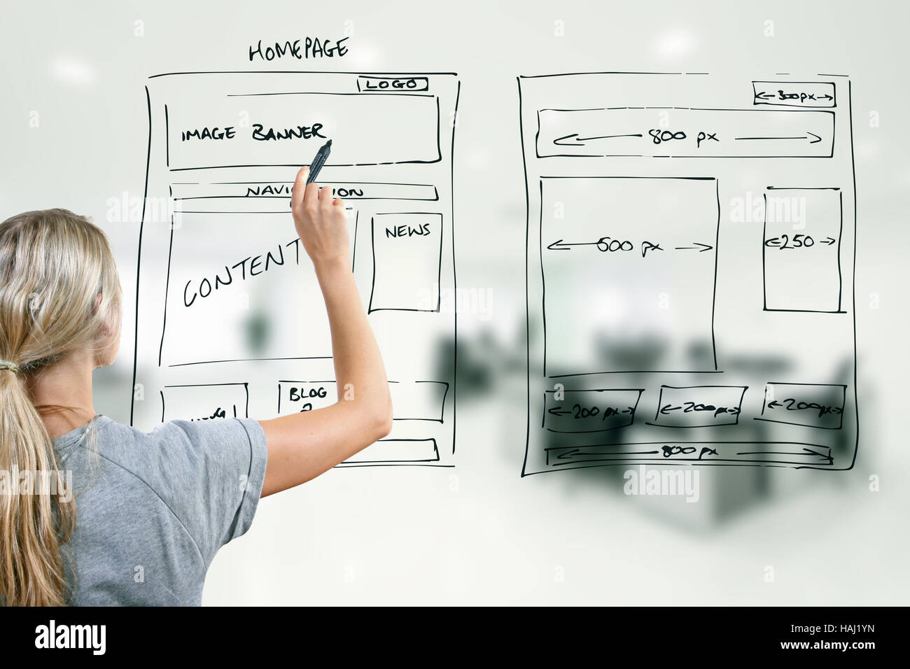 designer drawing website development wireframe Stock Photo - Alamy